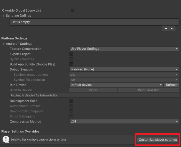 Create a Build Profile | MagicLeap Developer Documentation