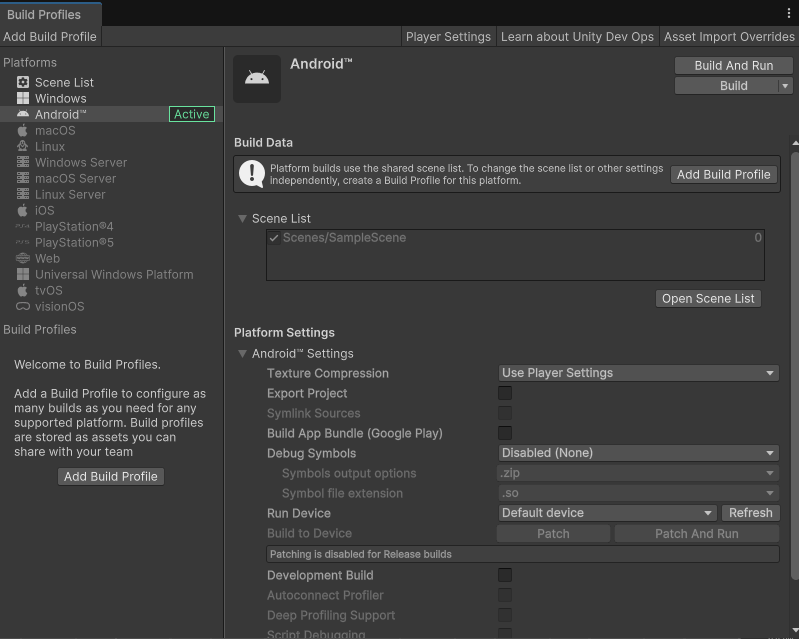 Create a Build Profile | MagicLeap Developer Documentation