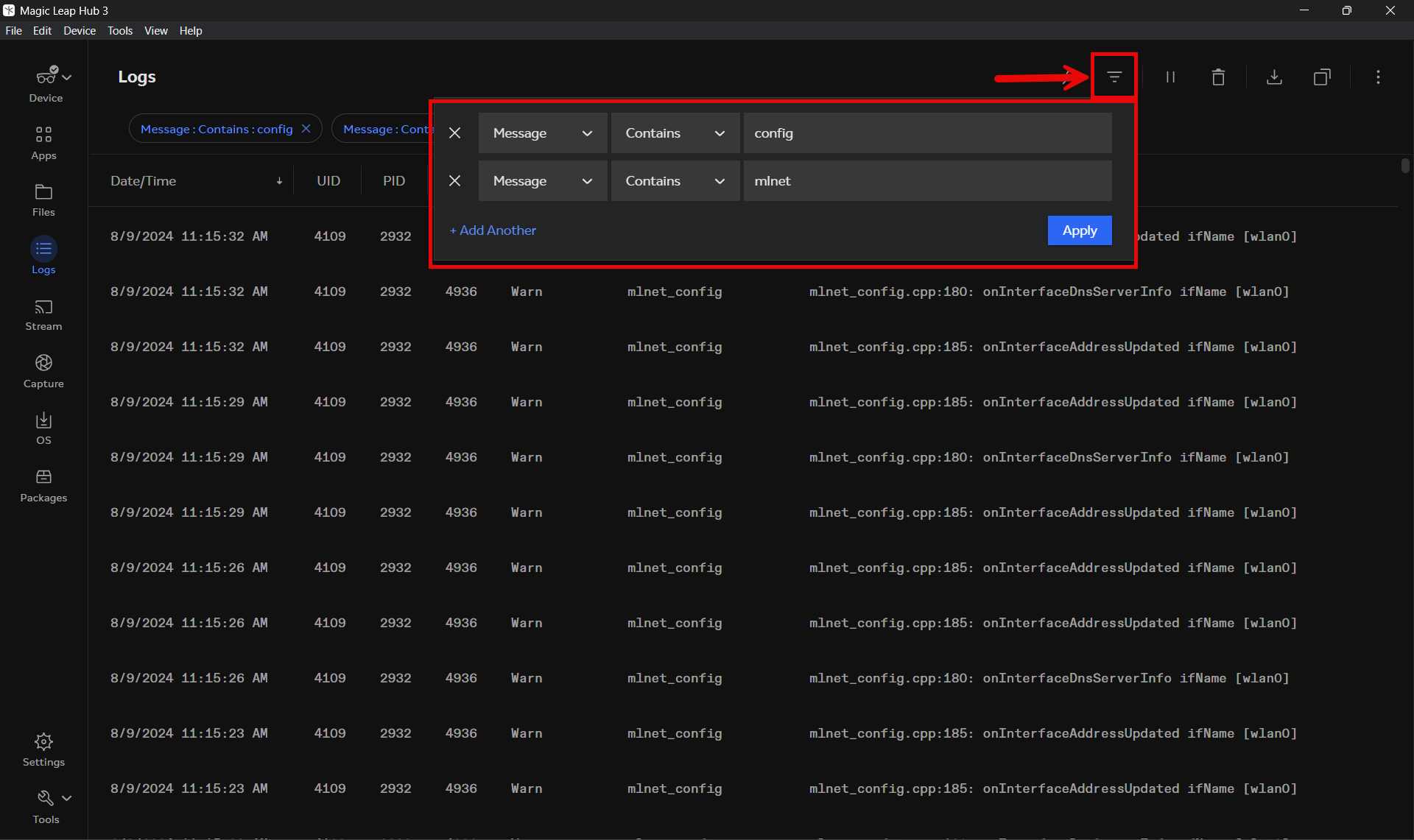 Logs | MagicLeap Developer Documentation
