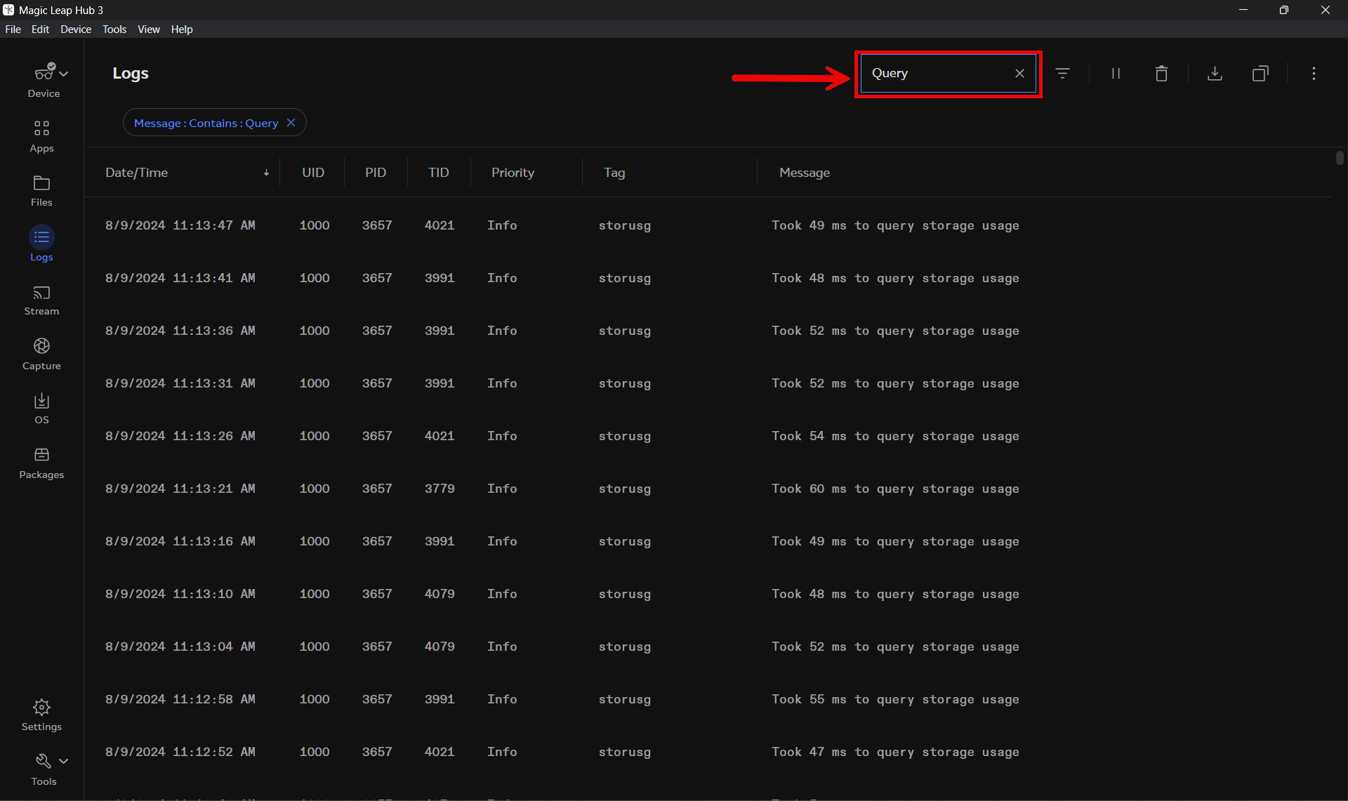 Logs | MagicLeap Developer Documentation